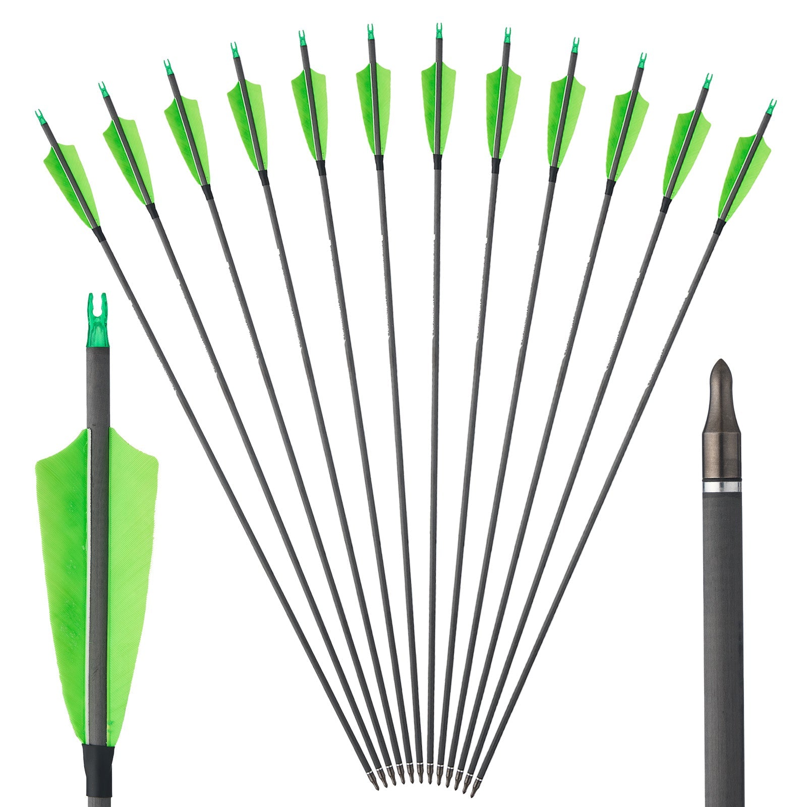 12x 31.5" ID 6.2mm Tilt Inclined Feather Pure Carbon Archery Arrows ...