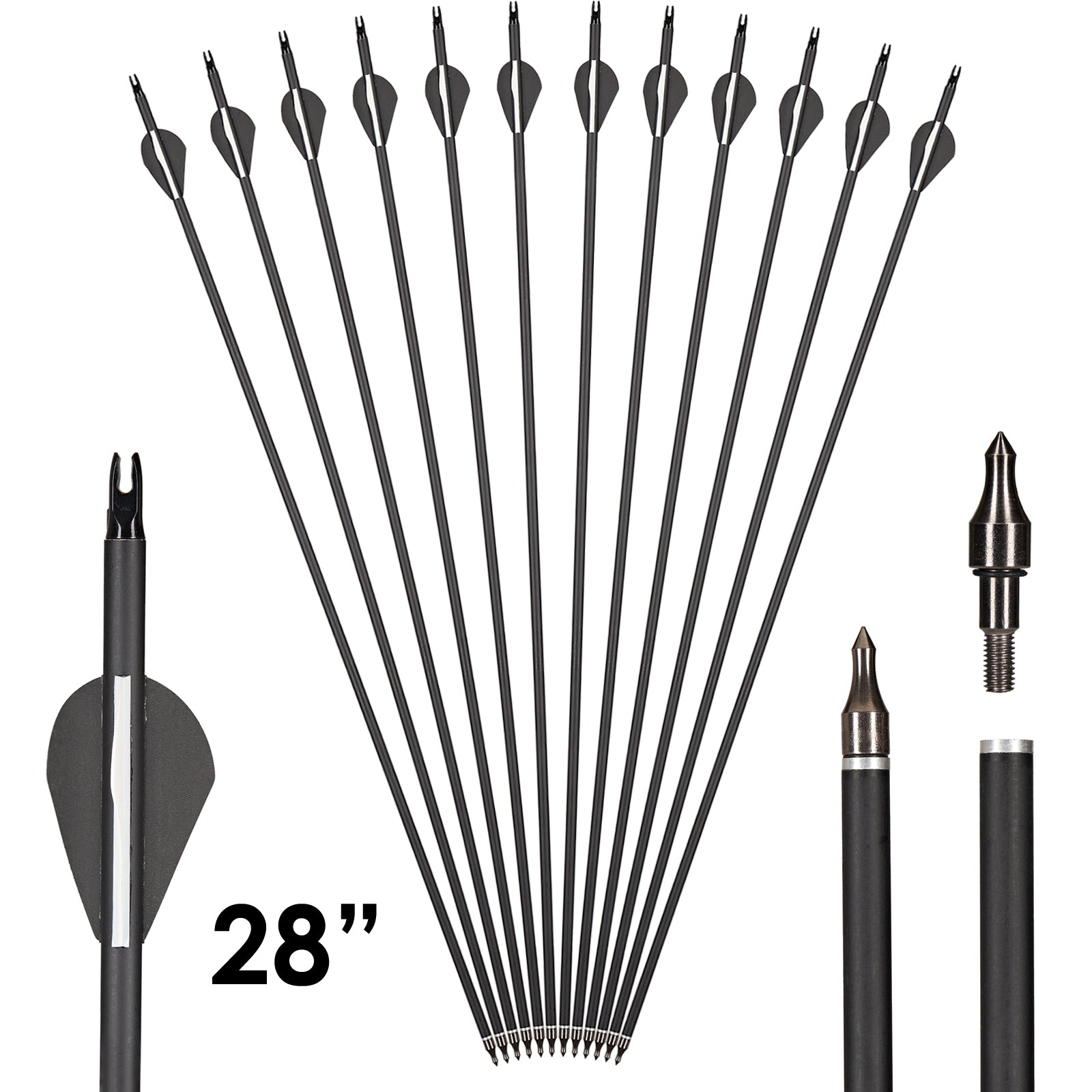 12x 28 inch Archery Carbon Arrows Spine 500-550 ID 6.2mm with Replacea ...