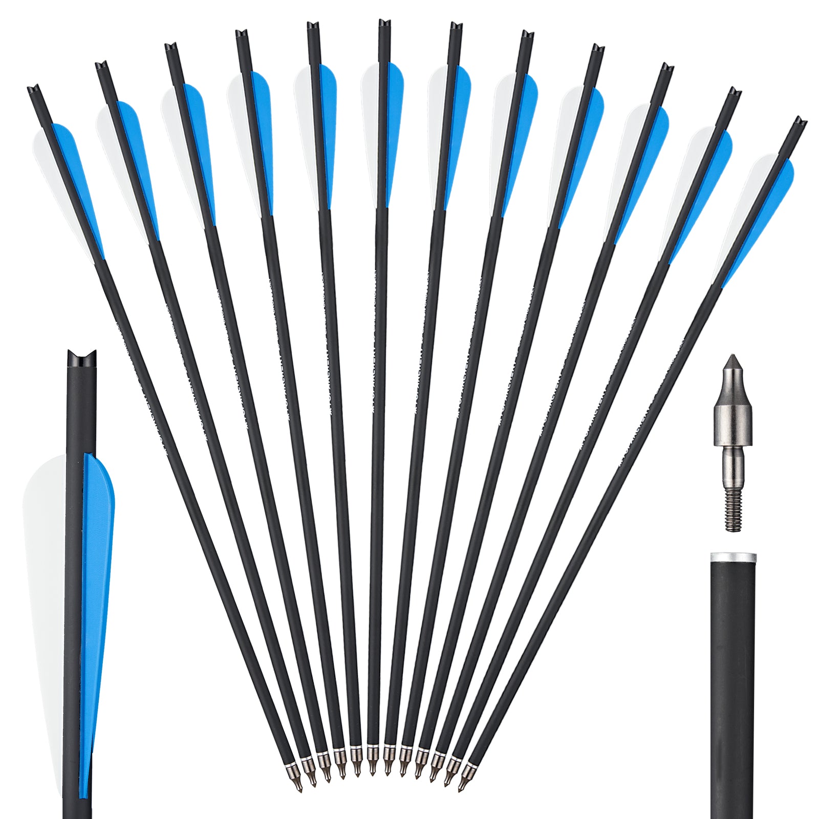 12x 20" OD 8.8mm ID 7.6mm Carbon Crossbow Arrows 4" Blue White Vanes R ...