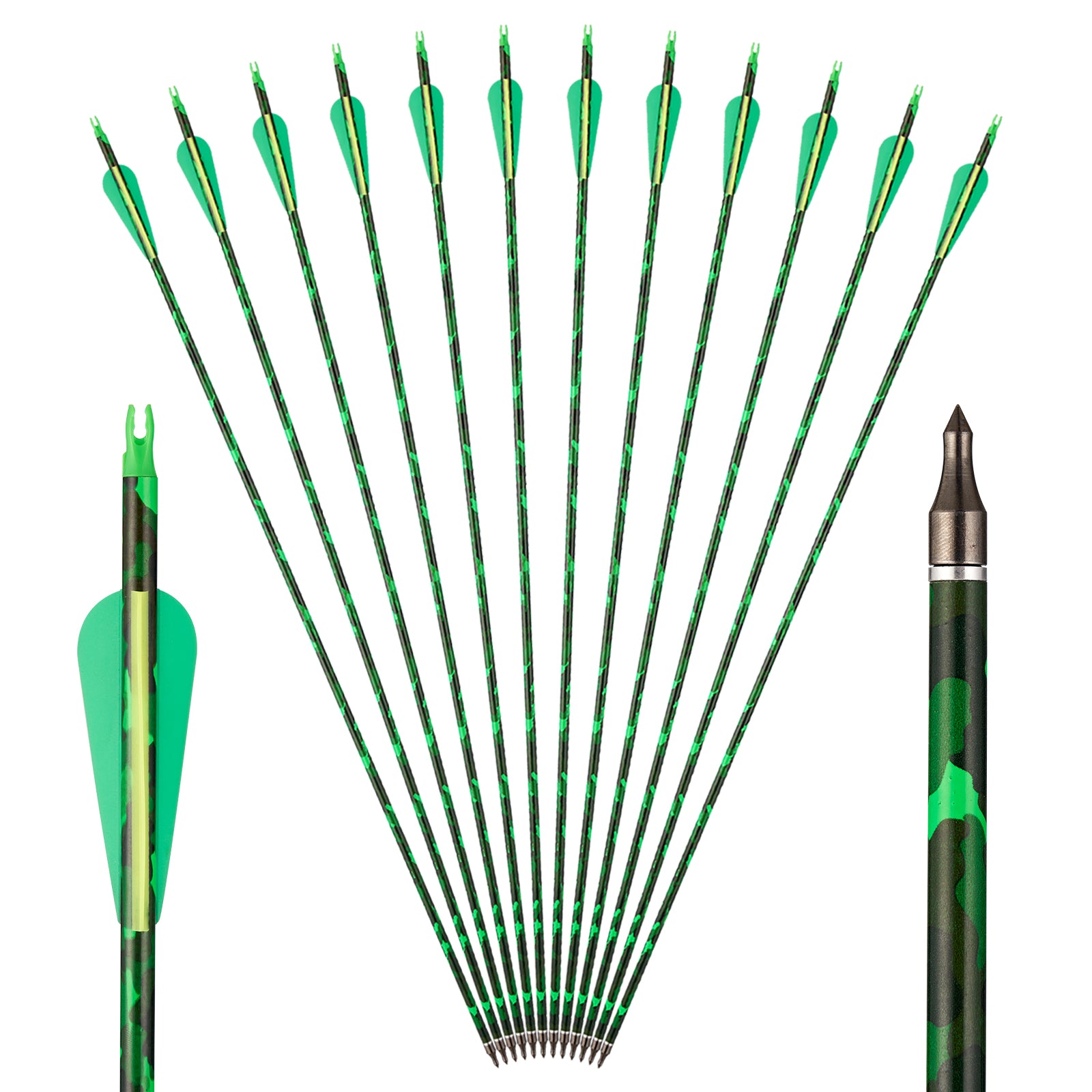 31.5" Spine 500 Carbon Archery Arrows Green Camouflage Black Skull Sha ...