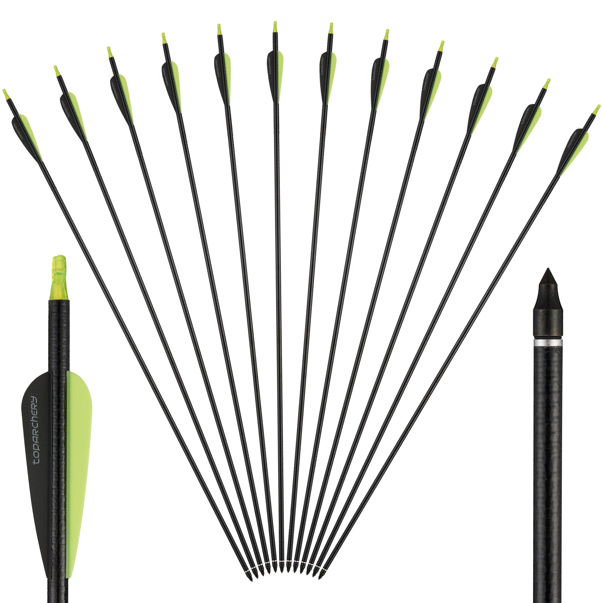 12x 31" OD 7.8mm Spine 650 Green Fletched Fiberglass Archery Arrows Re ...