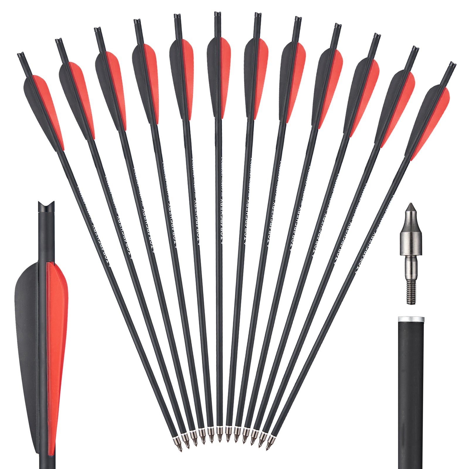 12x 20" OD 8.8mm ID 7.6mm Fletched Mixed Carbon Crossbow Archery Arrow ...