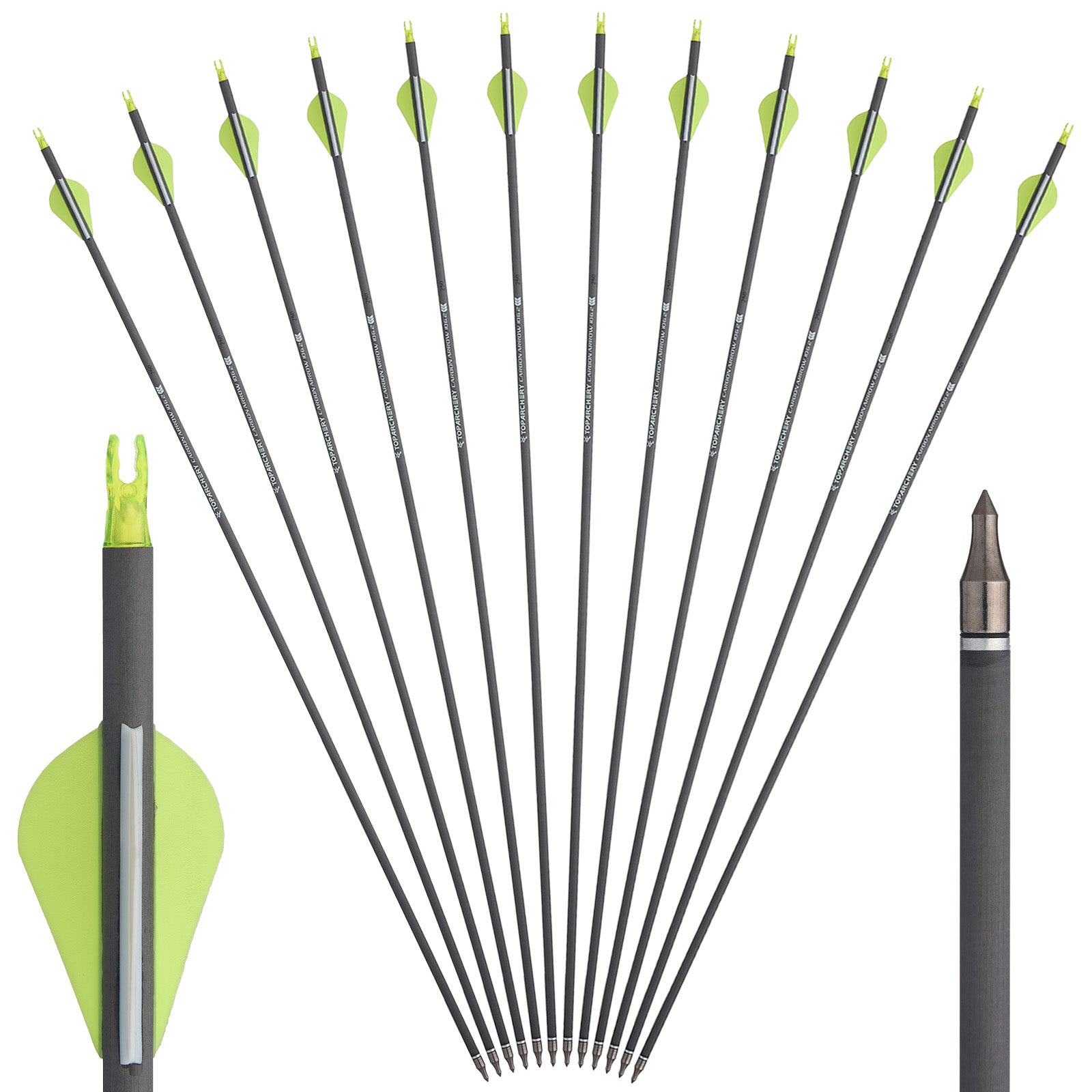 31.5" Spine 250 Pure Carbon Archery Arrows Target Shooting For Recurve ...