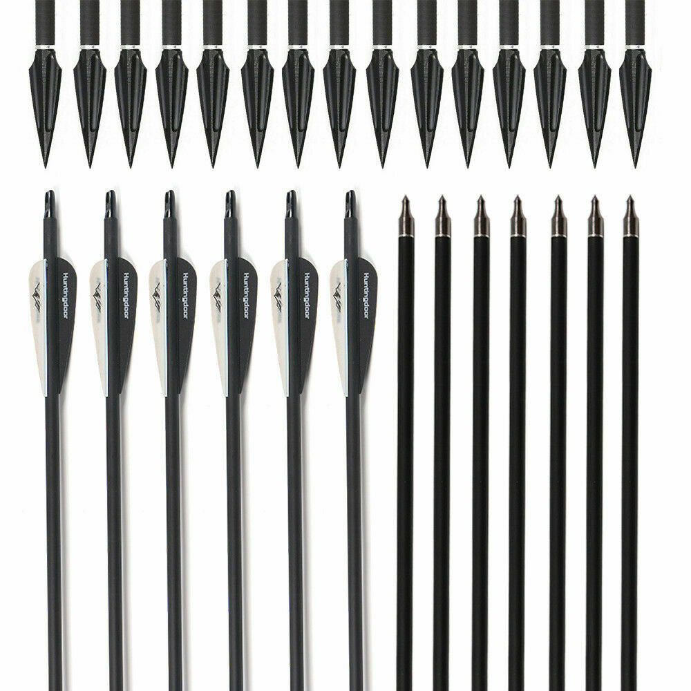 12x Archery 31" Carbon Arrows Practice & 12x Hunting Blood-Slot Tapere ...