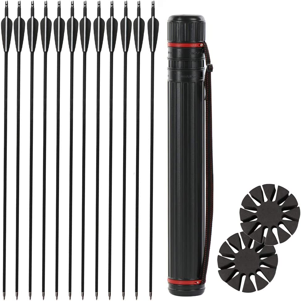 Archery 32" Carbon Arrows with Arrows Quiver for Compound & Recurve Bo ...