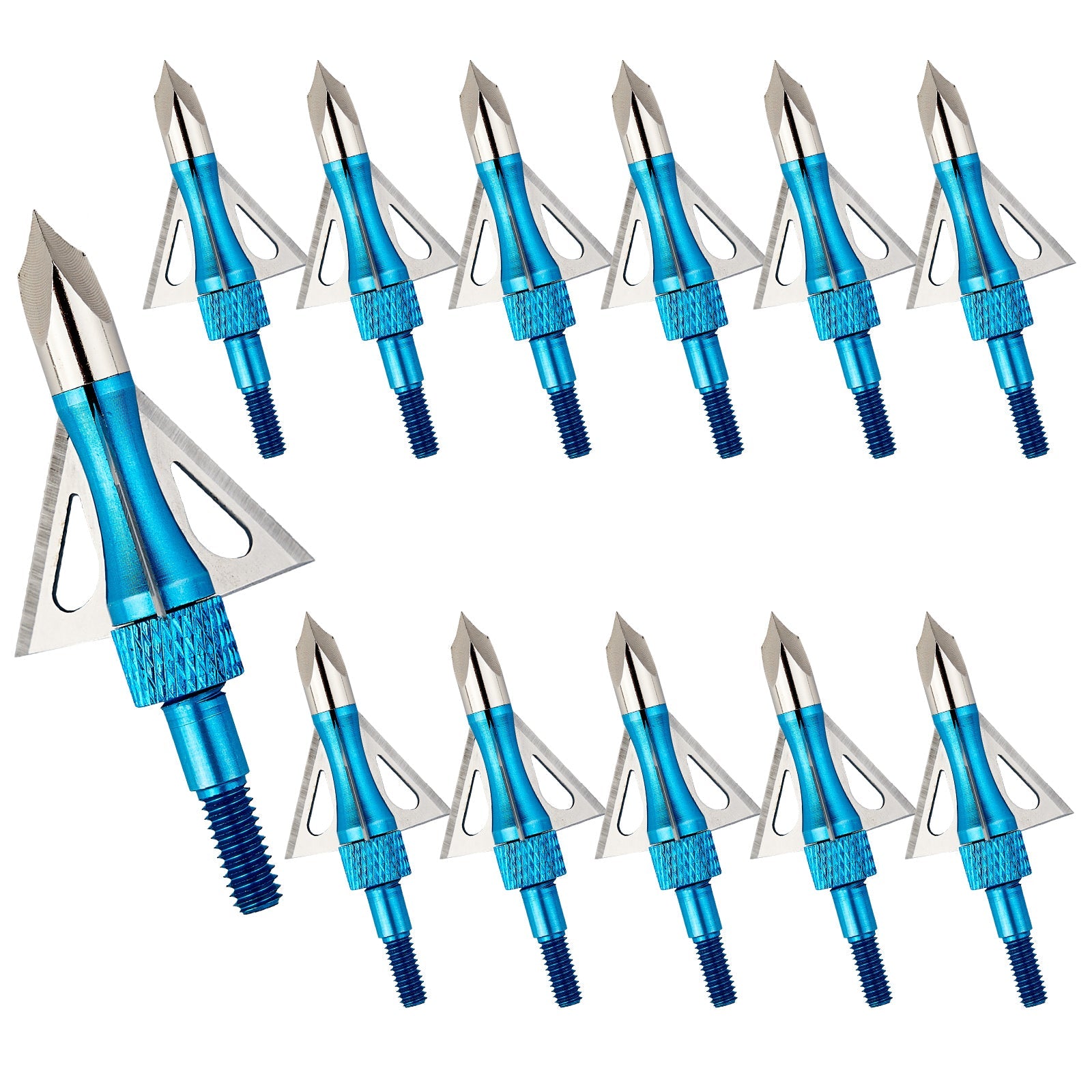 12x 100-grain Blue/Silver Screw-in Archery Broadheads with Alloy Box F ...