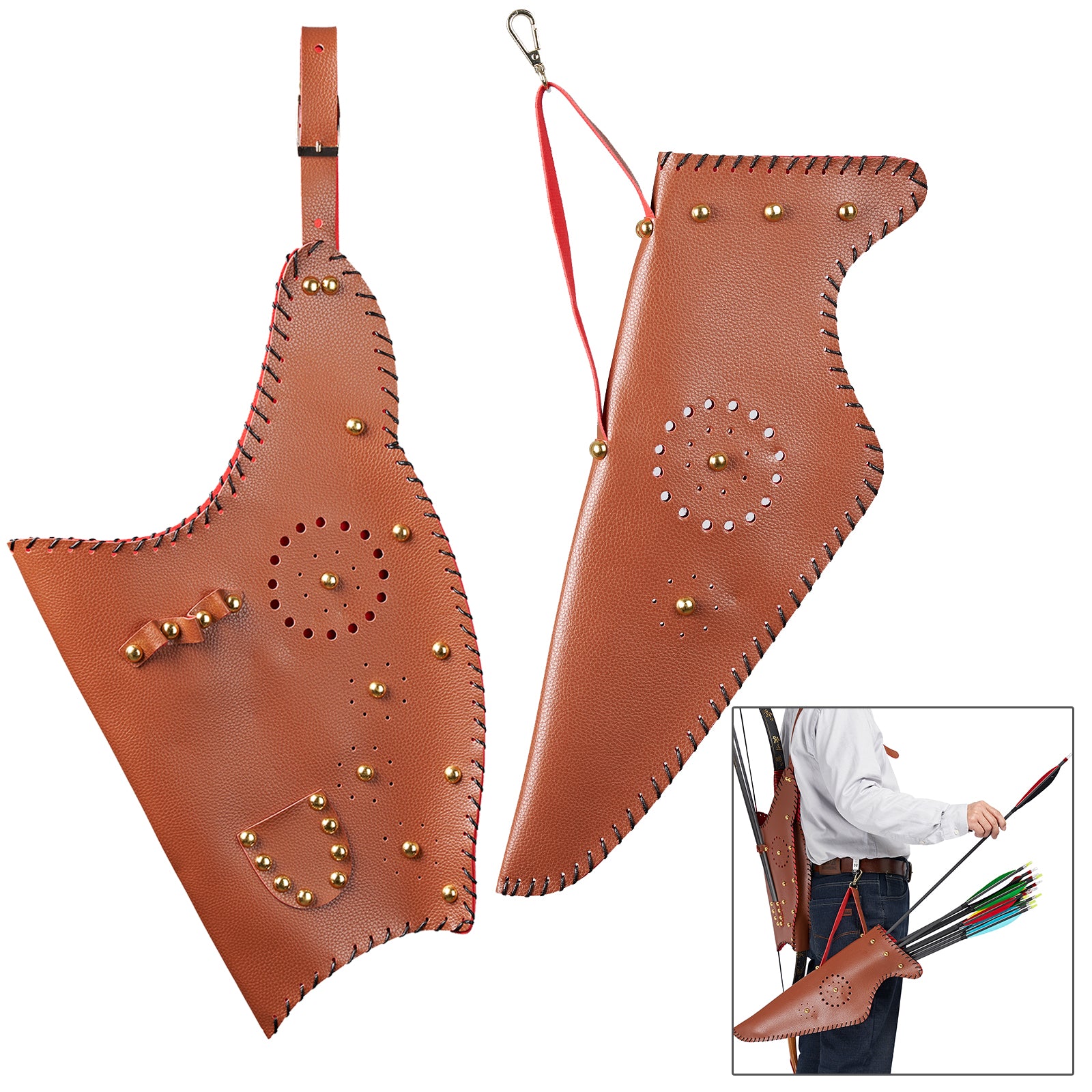 Traditional Archery Bow Arrows Bag Waist Quiver Brown PU Leather – UK ...