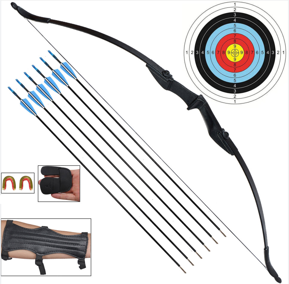 Ambidextrous Archery Bow 6x OD 6mm Arrows Armguard Finger Tab 5x Targe ...