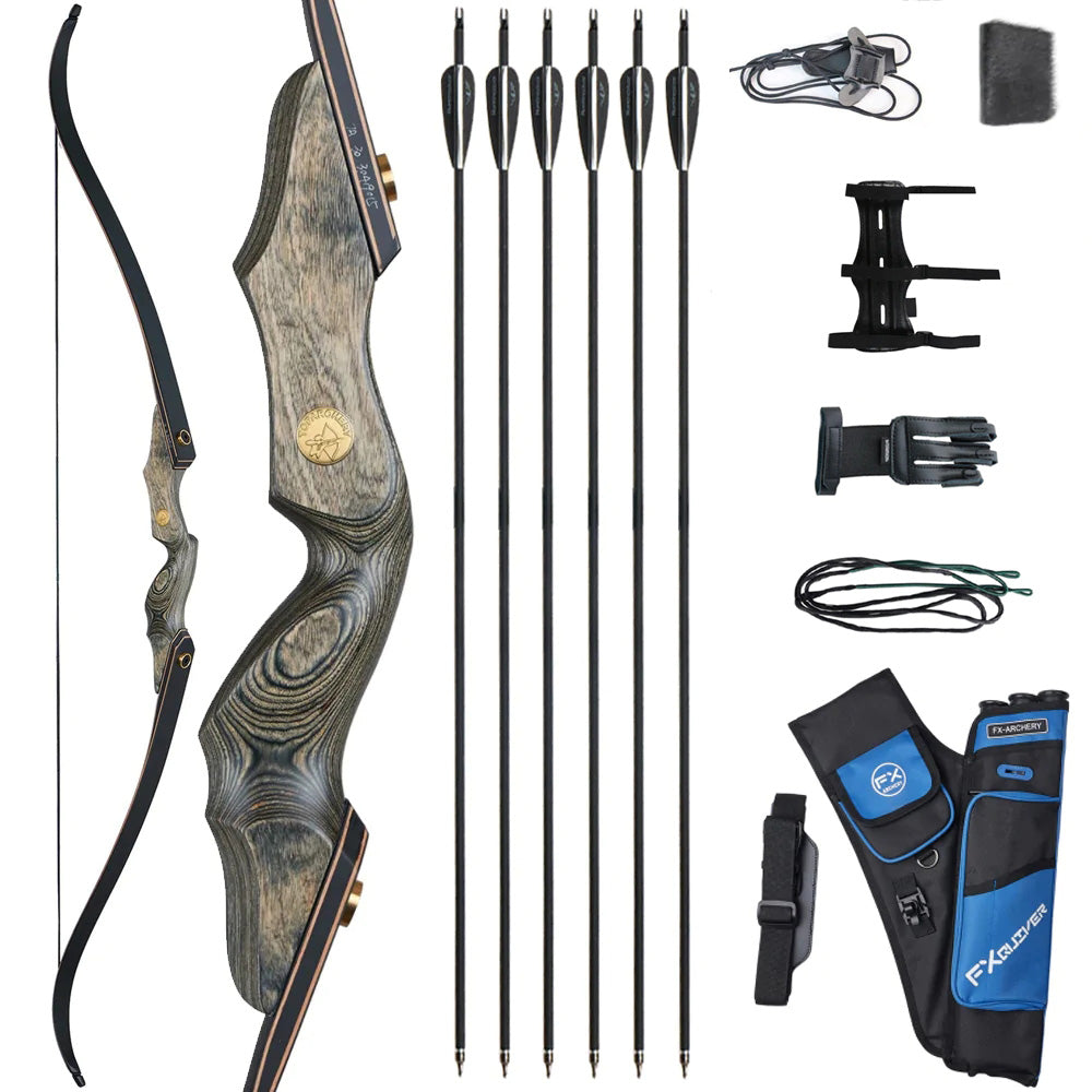 60" Wood Laminated Takedown Recurve Archery Bow 6x Carbon Arrows Quive ...
