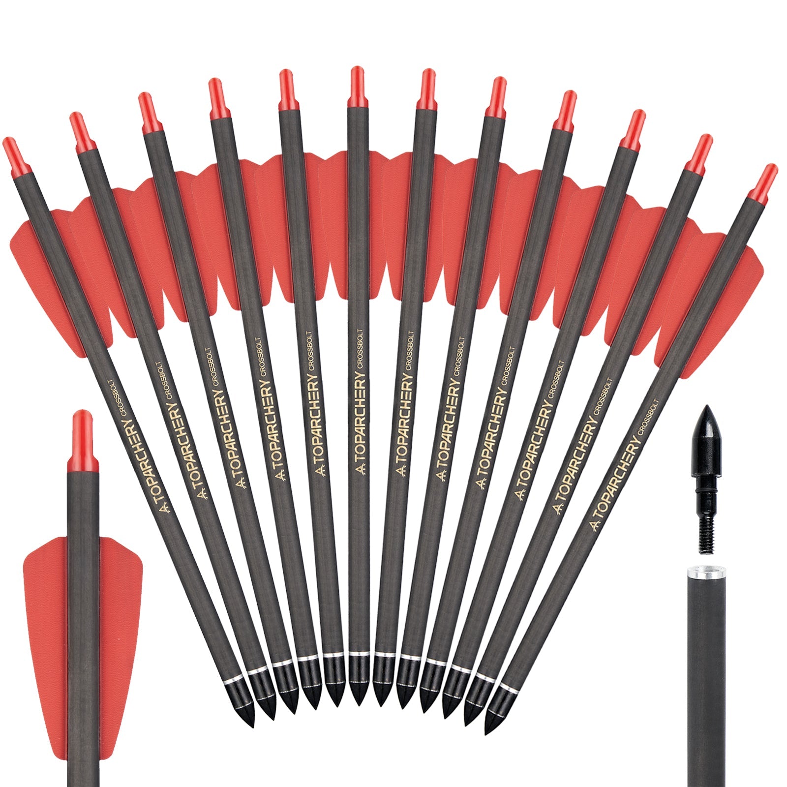 TopArchery 7.5" Crossbow Bolts Carbon Archery Arrows Target OD 7.5mm I ...