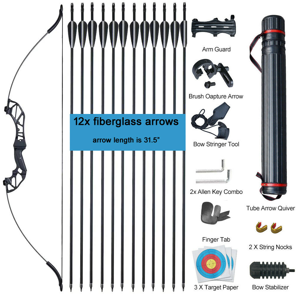 20-55lb Archery Takedown Recurve Bow Kit 51" Right Hand Adult 12x Arro ...